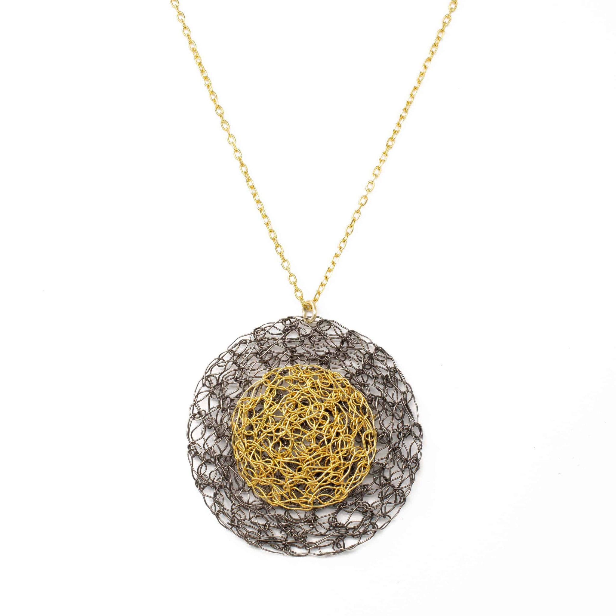 Black Rhodium and Gold Disc Pendant - Maria Glezelli | Designer Fine ...