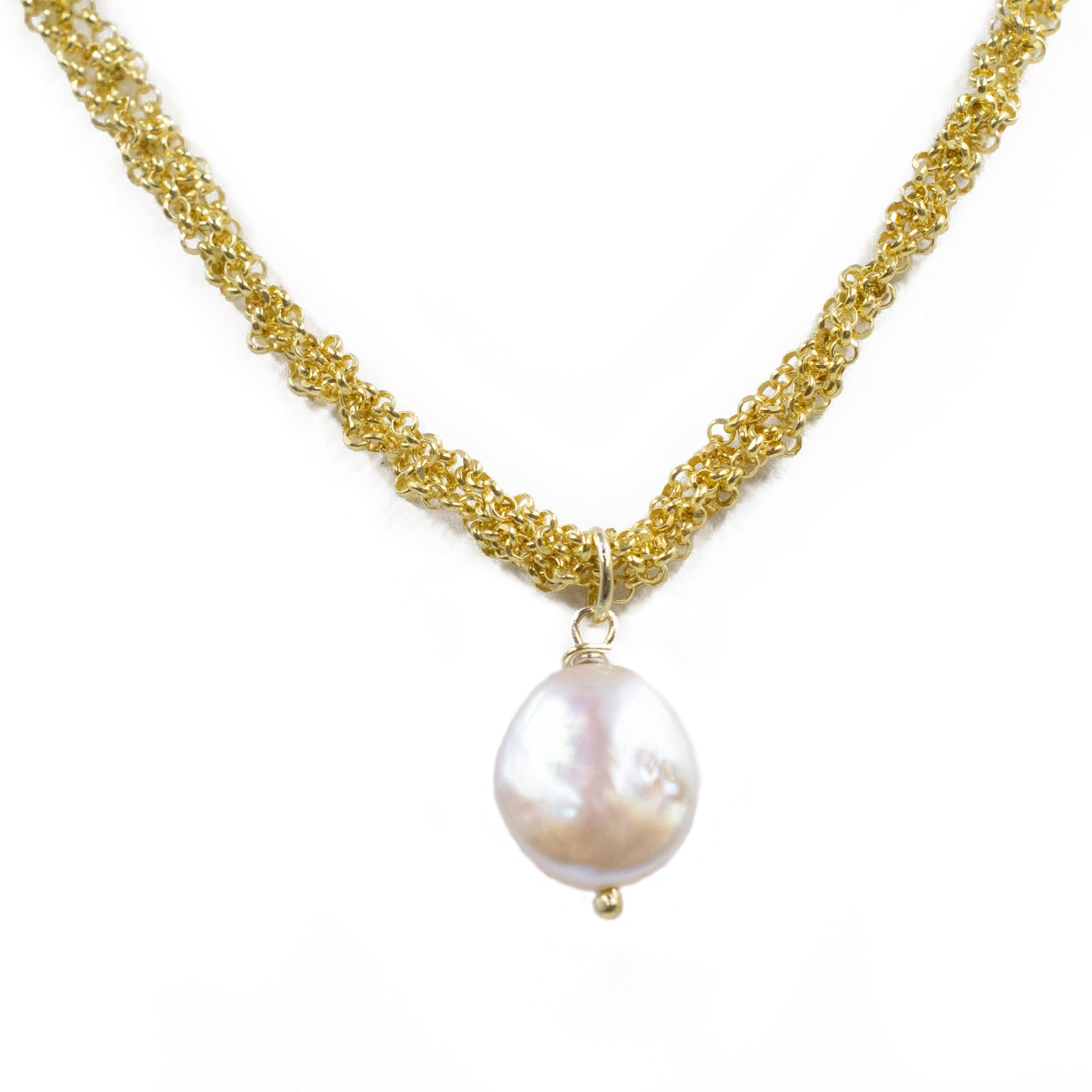 Gold Knitted Chain Pearl Necklace - Maria Glezelli | Designer Fine ...