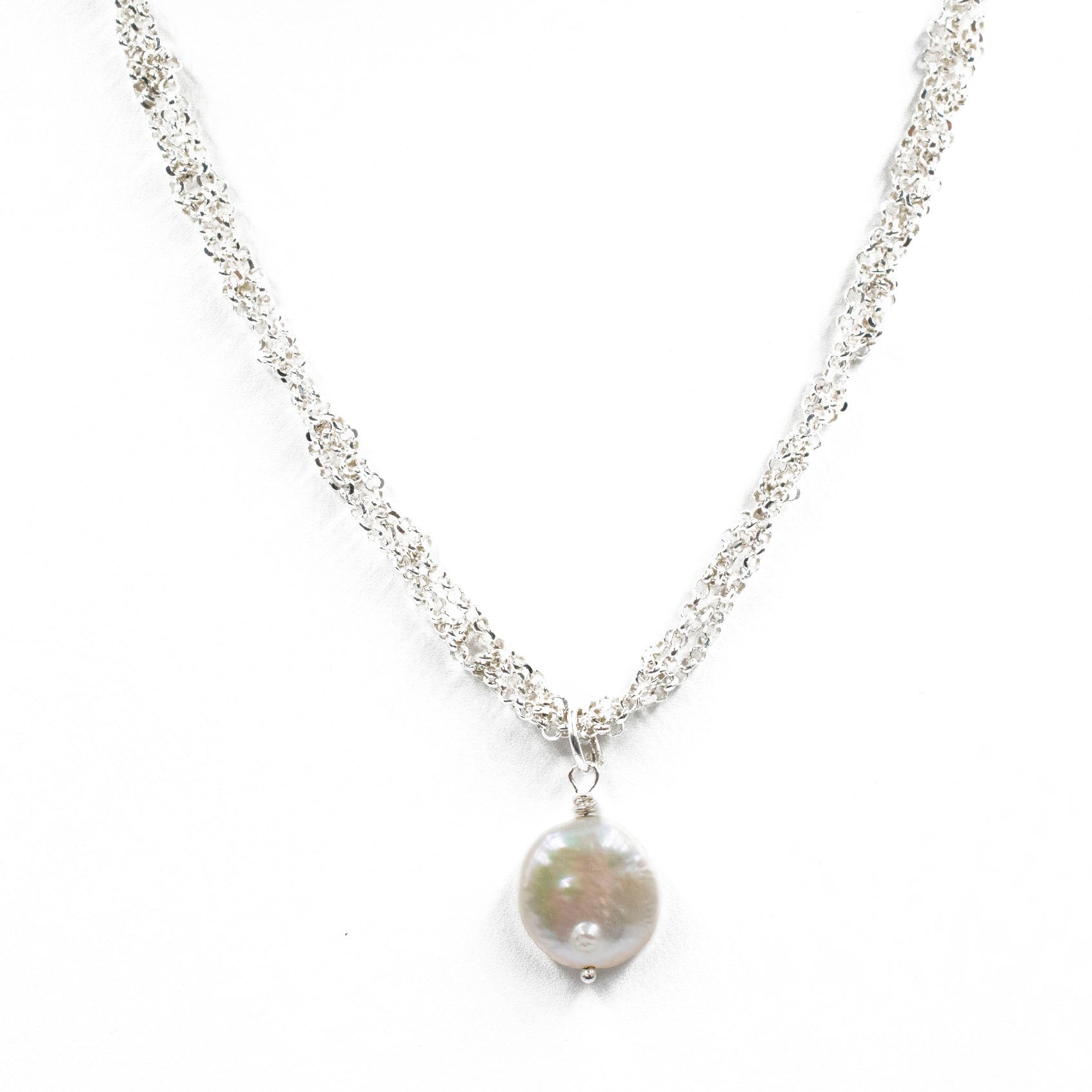 Silver Knitted Chain Pearl Necklace - Maria Glezelli | Designer Fine ...